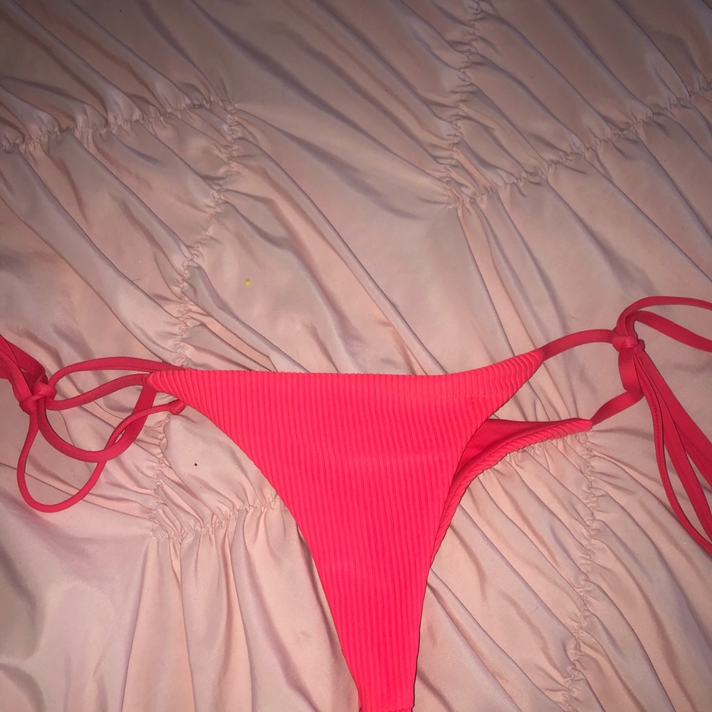Frankies Bikinis Bright Coral Side Tie Bottom Gem